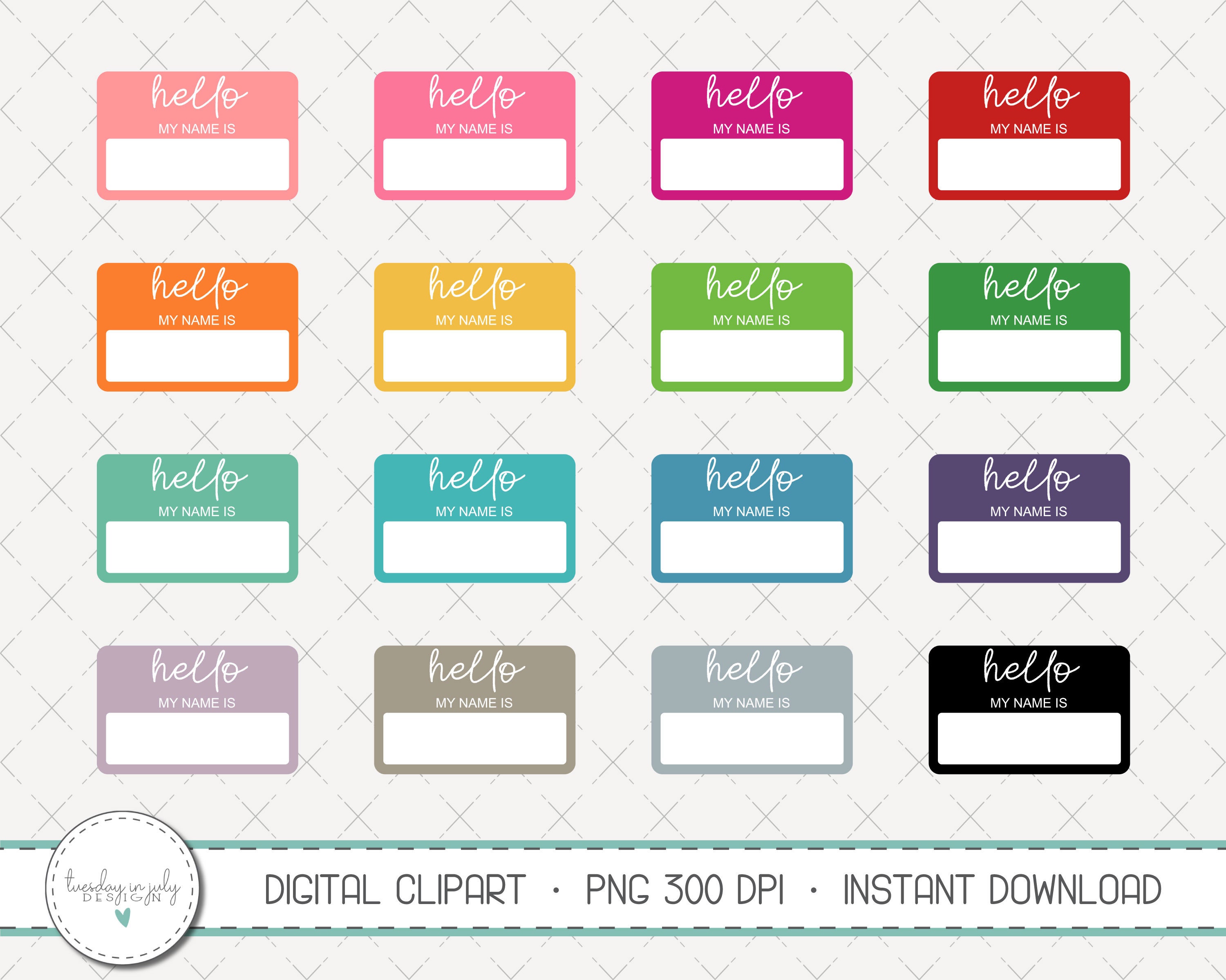 Hello My Name Is, Name Tag Clipart Set, Commercial Use, Instant ...