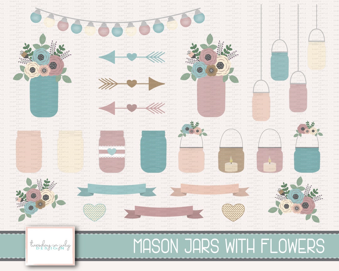 Mason Jar Flower Clipart Set – Wedding Save the Date (digital Download ...