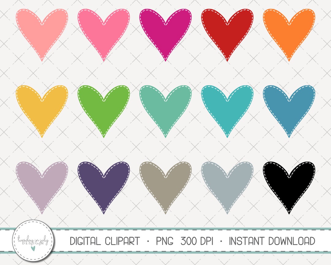 Stitched Heart Clipart Set, Heart, Commercial Use, Instant Download ...