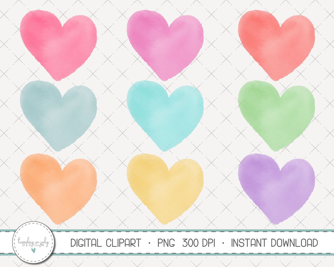 Watercolor Heart Clipart Set, Hearts, Pastel, Commercial Use, Instant ...