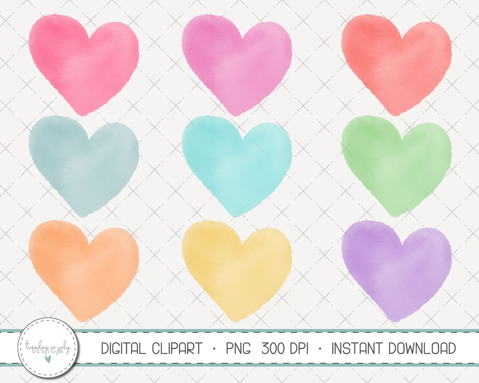 Watercolor Heart Clipart Set Hearts Pastel Commercial Use | Etsy