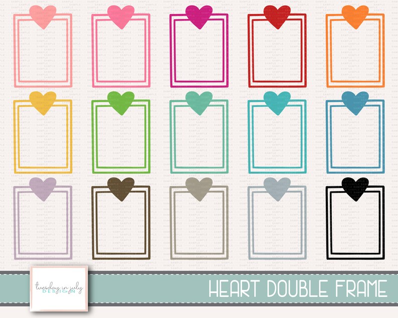 Heart Double Frame-double Frame With Heart-clipart Set, Commercial Use ...
