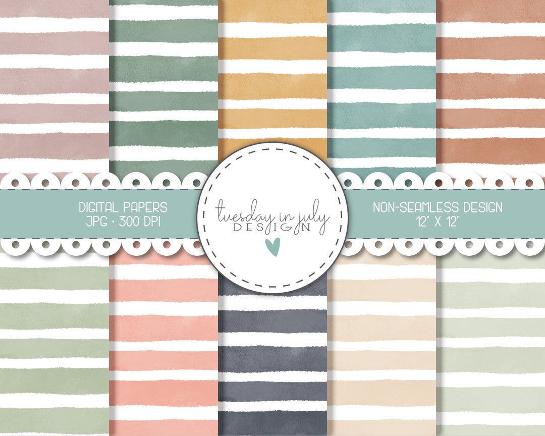 Watercolor Stripes Digital Paper Pack, Watercolor Stripes Paper, Boho ...