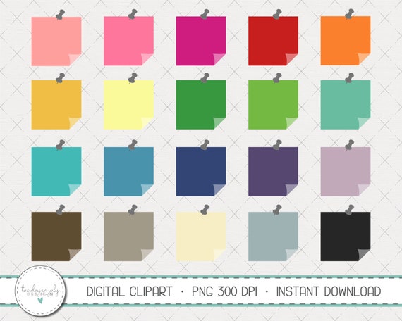 Sticky Note Sticky Note With Push Pin Clipart Set - Etsy