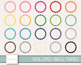 Scalloped Border Circle Frames Clipart Set, Vector Graphics, Commercial ...