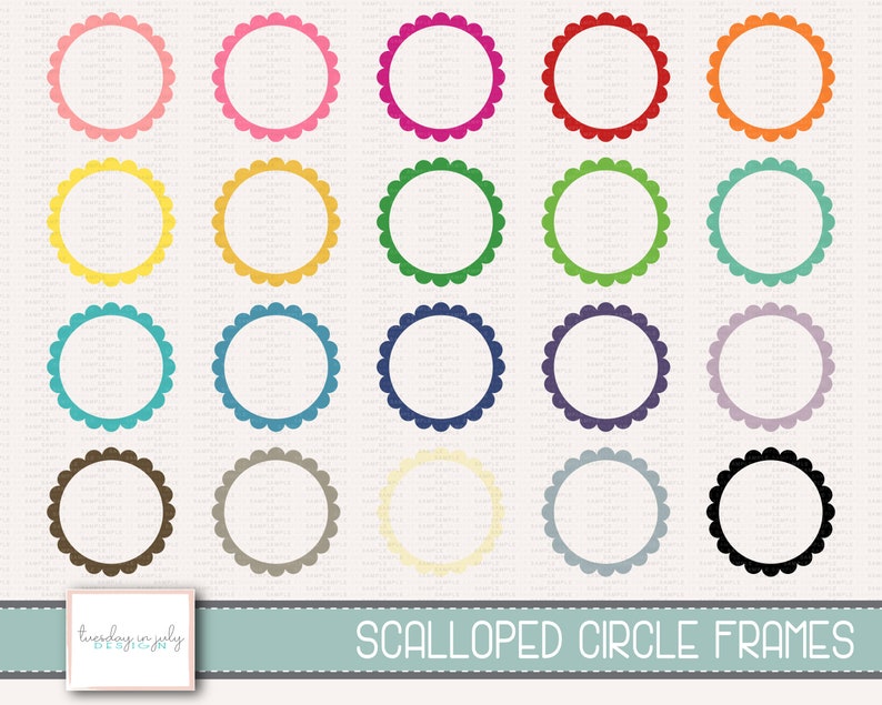 Scalloped Circle Frame- Scalloped Circle- Frames- Clipart Set ...