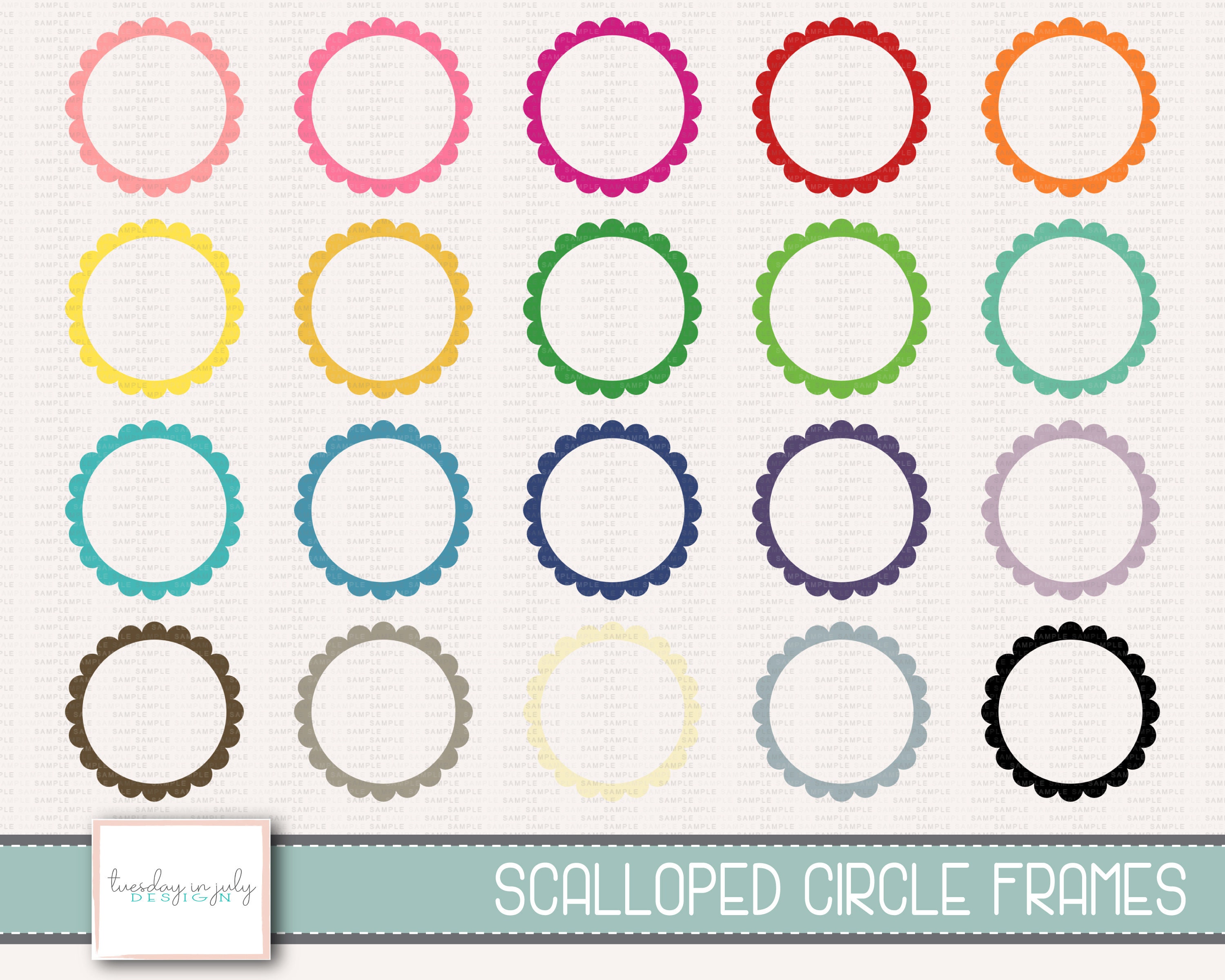 Scalloped Circle Frames Clipart Set – Commercial Use (digital Download ...
