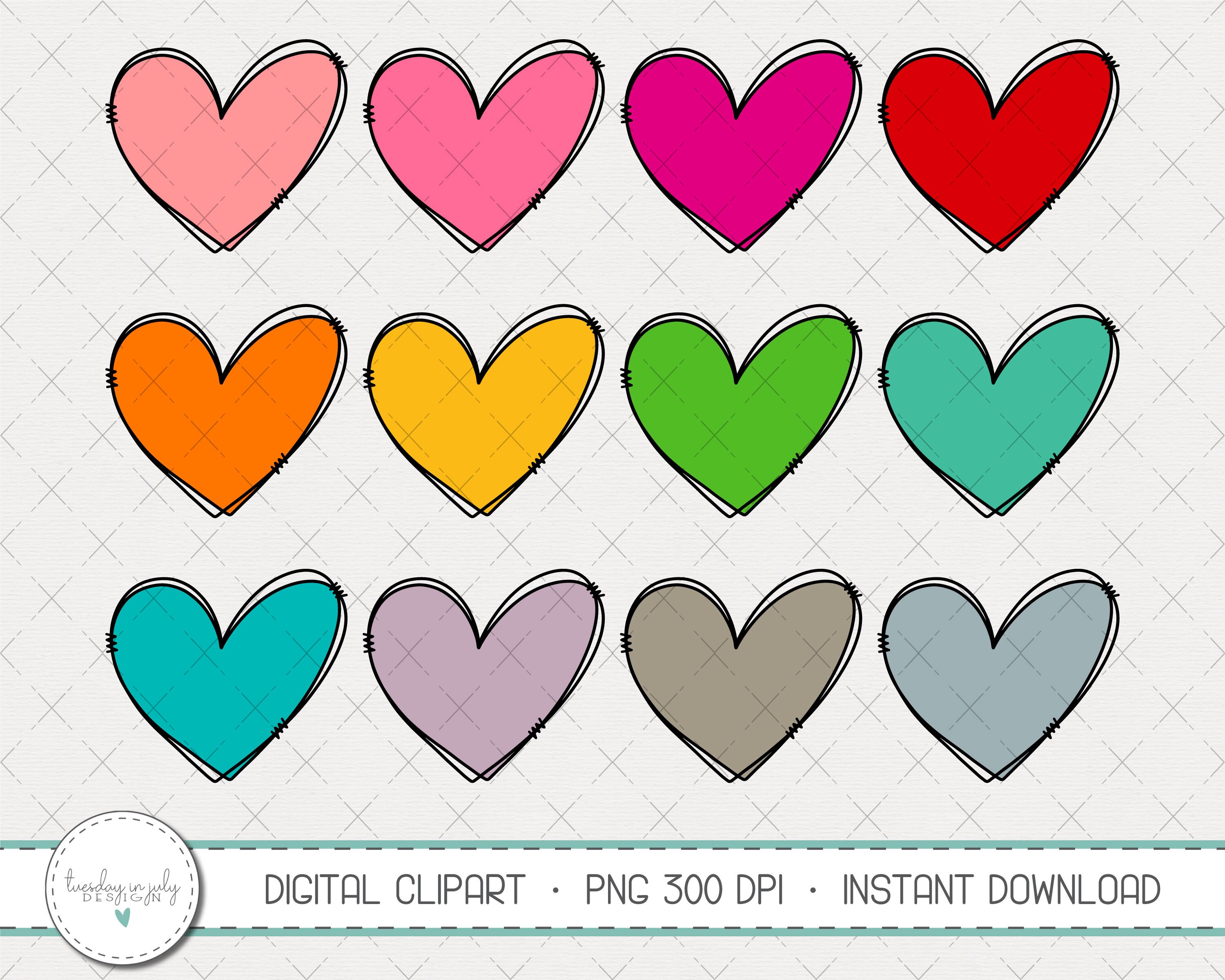 Hearts Clipart, Hand Drawn Hearts, Valentine Clip Art, Clipart Set ...