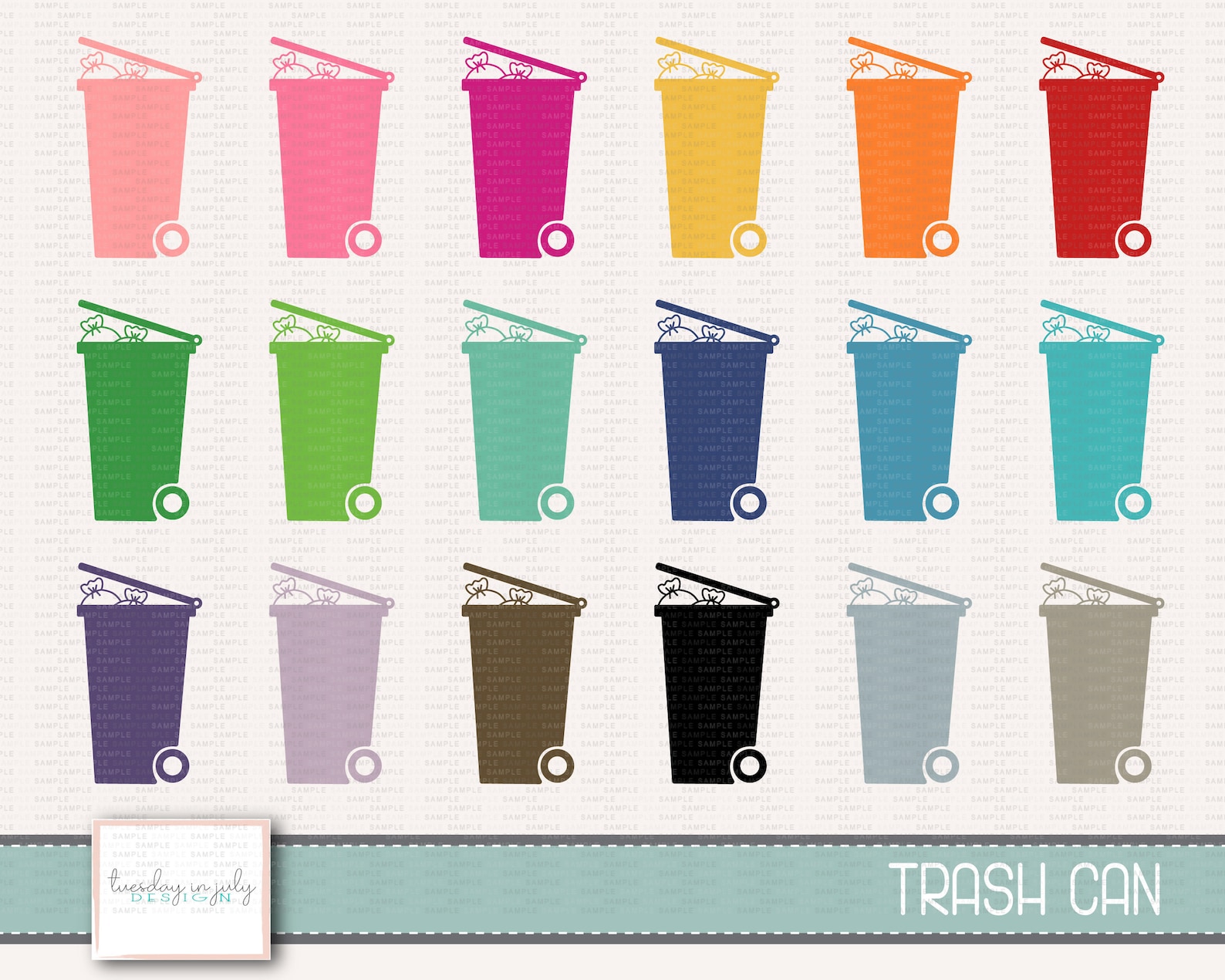 Trash Can Trash Can With Trash Clipart Set, Commercial Use, Instant ...