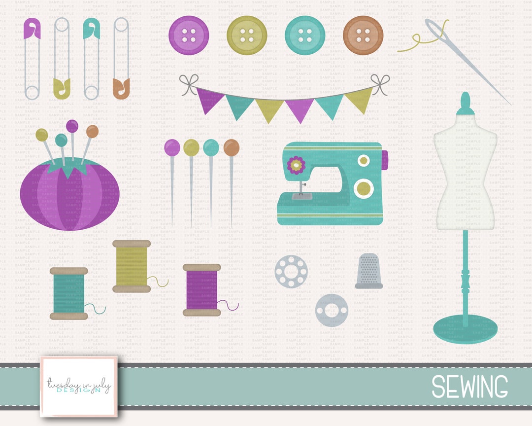 Sewing-sewing Machine-needle & Thread-buttons-clipart Set, Commercial ...