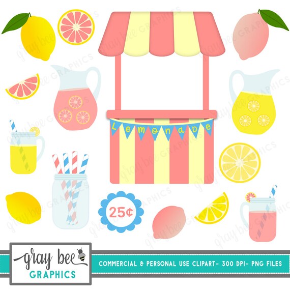 Lemonade Stand-Lemonade-Lemons-Clipart Set Commercial Use | Etsy