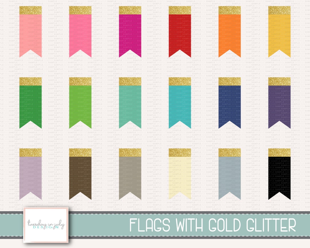 Gold Glitter Page Flags Clipart, Commercial Use (digital Download) - Etsy