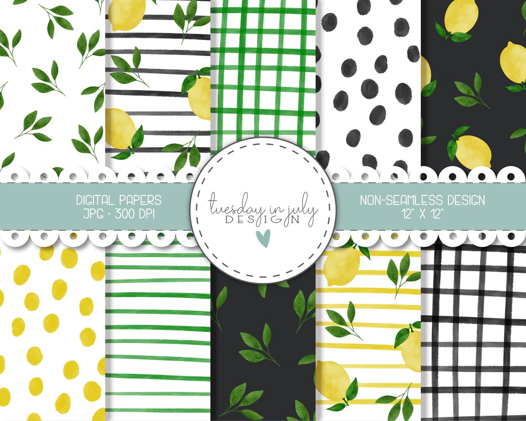 Watercolor Lemons Digital Paper Pack, Lemon Digital Papers, Scrapbook ...