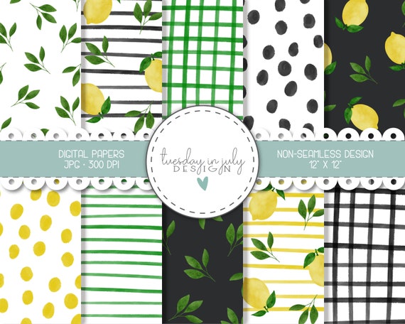 Watercolor Lemons Digital Paper Pack Lemon Digital Papers - Etsy
