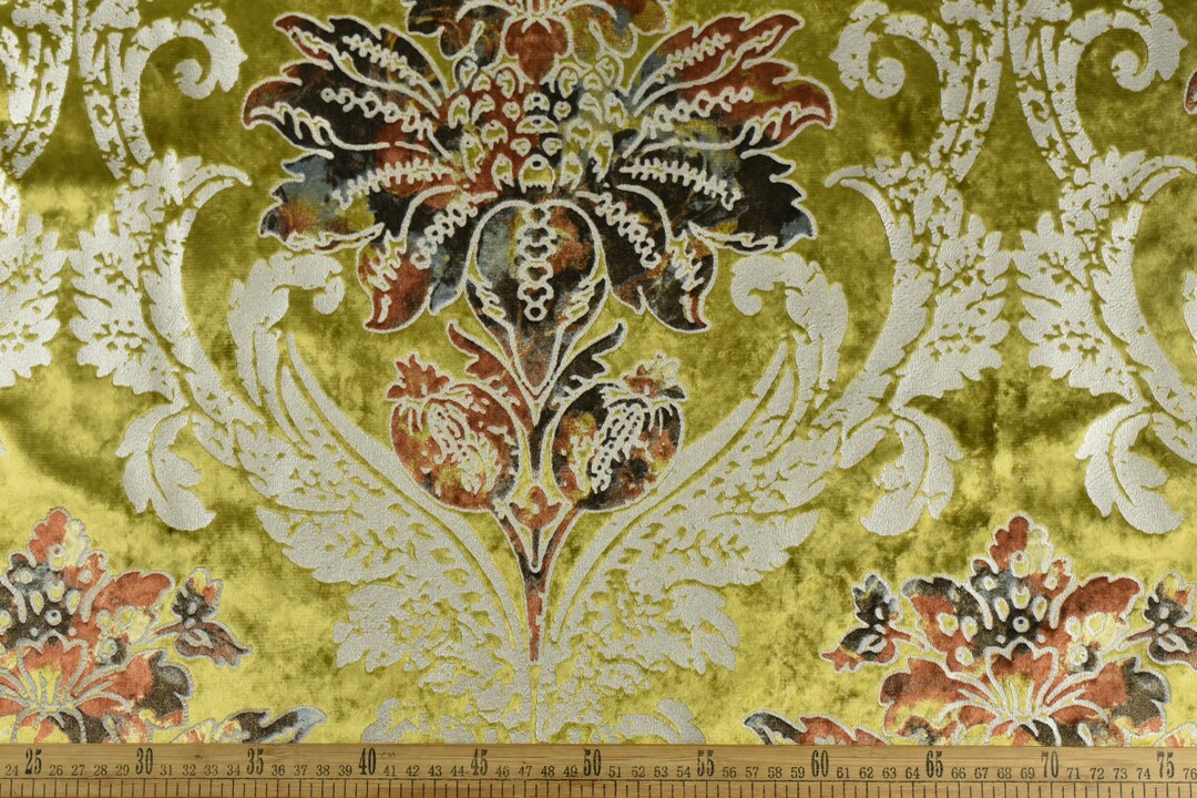 Vintage Gold Damask Floral Embossing Print and Bronzing Shiny Velvet ...