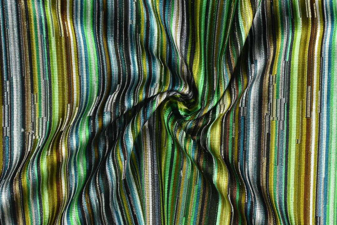 Heavy Wight Multi-colored Green Blue Striped Cut Velvet Upholsetry ...