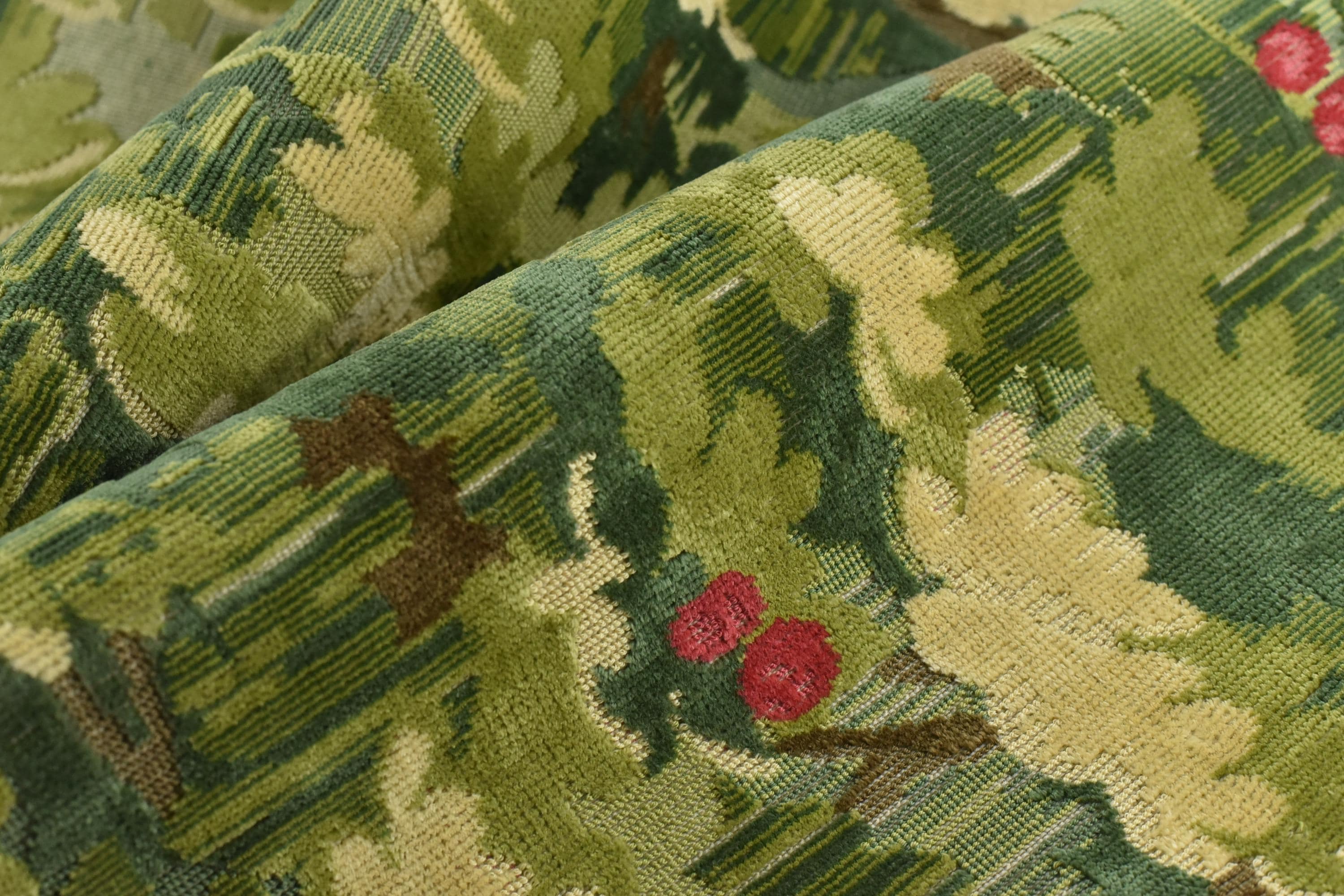 Heavy Wight Cotton Linen Blend Green Floral Raised Cut Vevet Upholstery ...