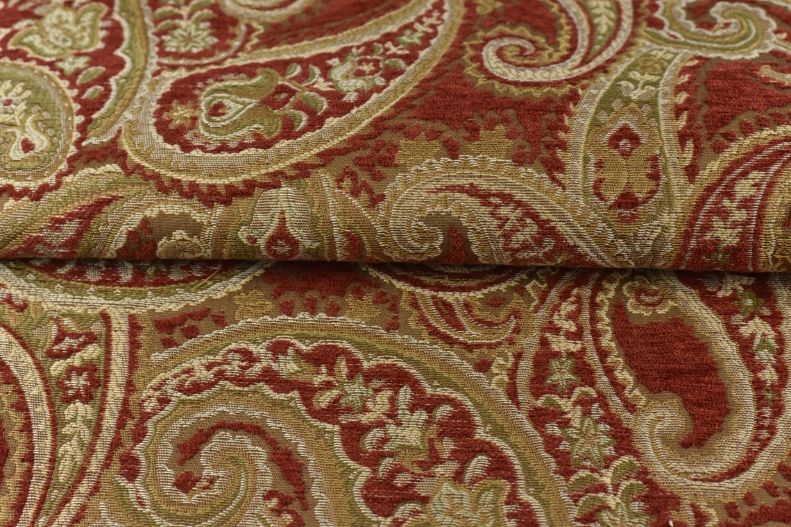 Heavy Weight Vintage Paisley Floral Jacquard Chenille Upholstery Fabric ...
