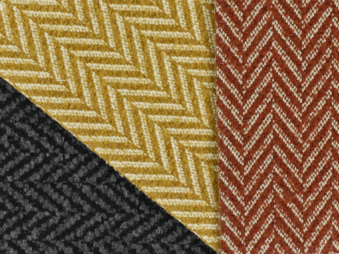 Burnt Orange Herringbone Geometric Twill Wool Blend Upholstery Fabric ...