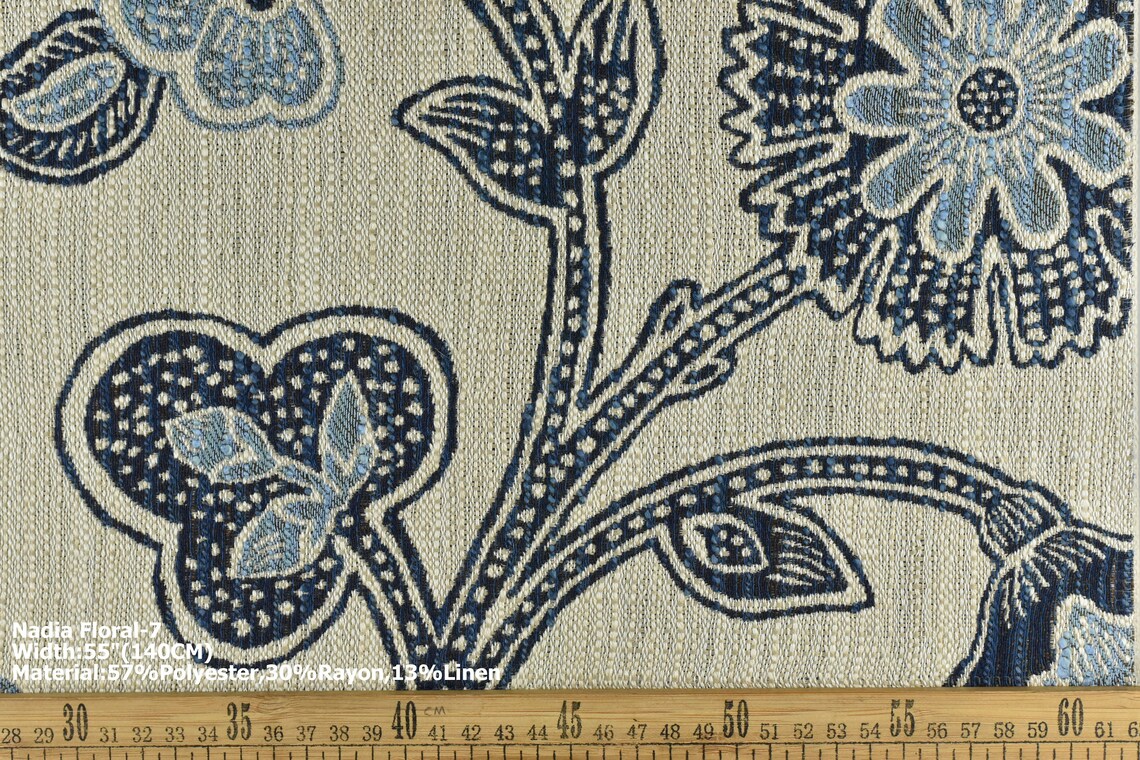 Vintage Foral Geometric Pattern Traditional Design Cotton Linen Blend ...