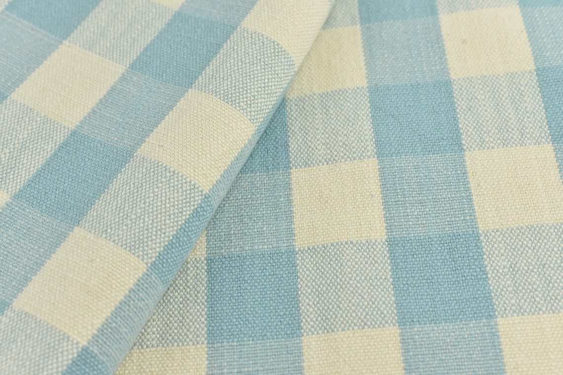 100% Pure Cotton Light Blue and Cream Vintage Buffalo Plaid Jacquard ...