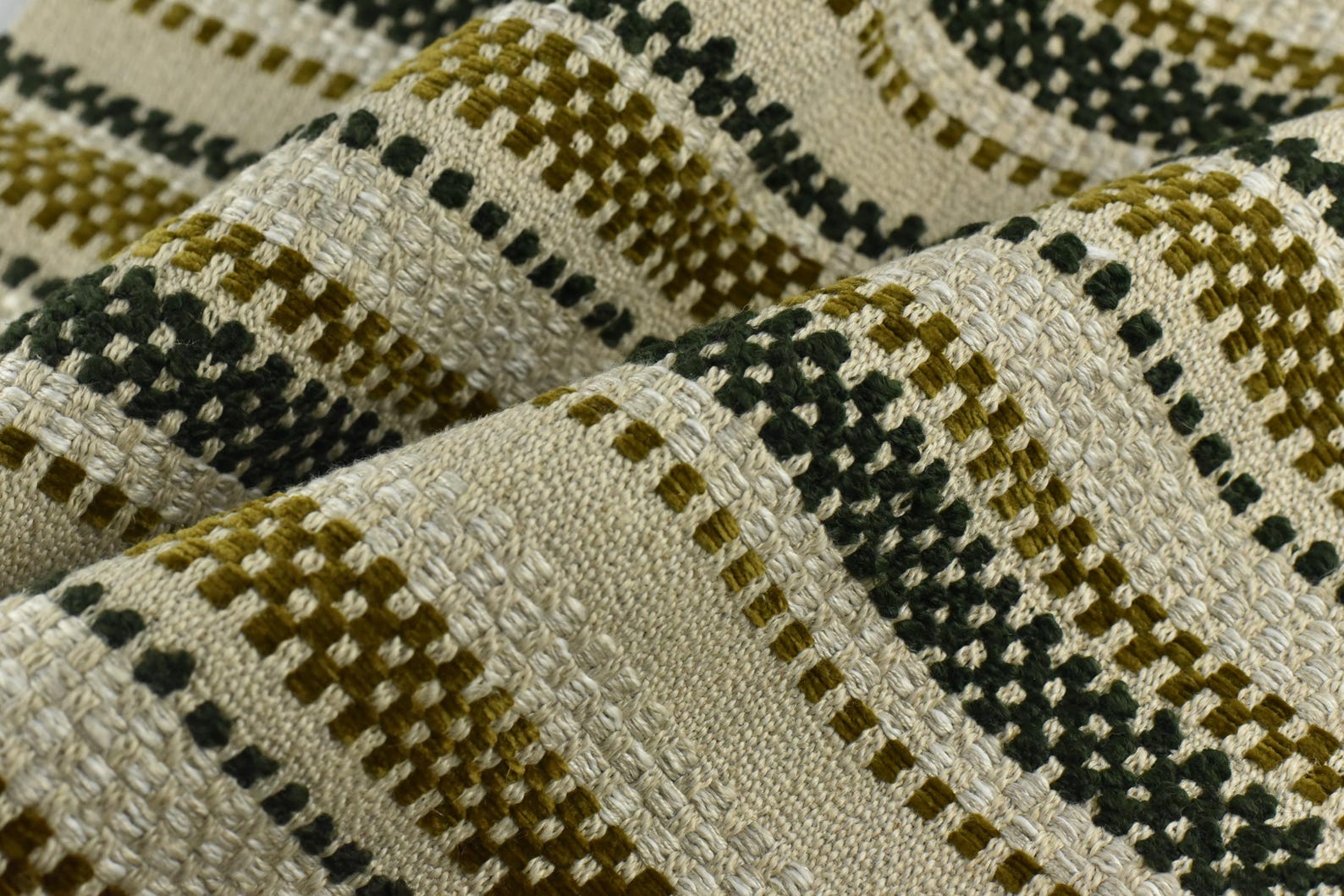 Designer High End Extra Heavy Weight Linen Blend Olive Green Striped ...