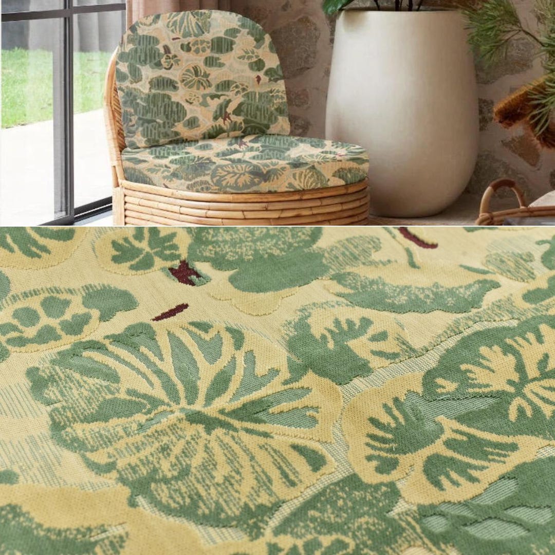 Heavy Duty Floral Jacquard Linen Tencel Blend Water Lily Raised Cut ...