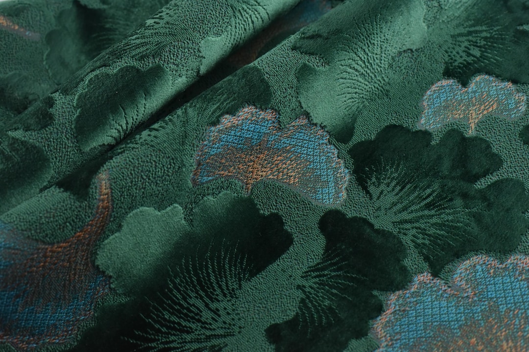 Heavy Weight Ginkgo Biloba Leaves Pattern Cut Velvet Upholstery Fabric ...