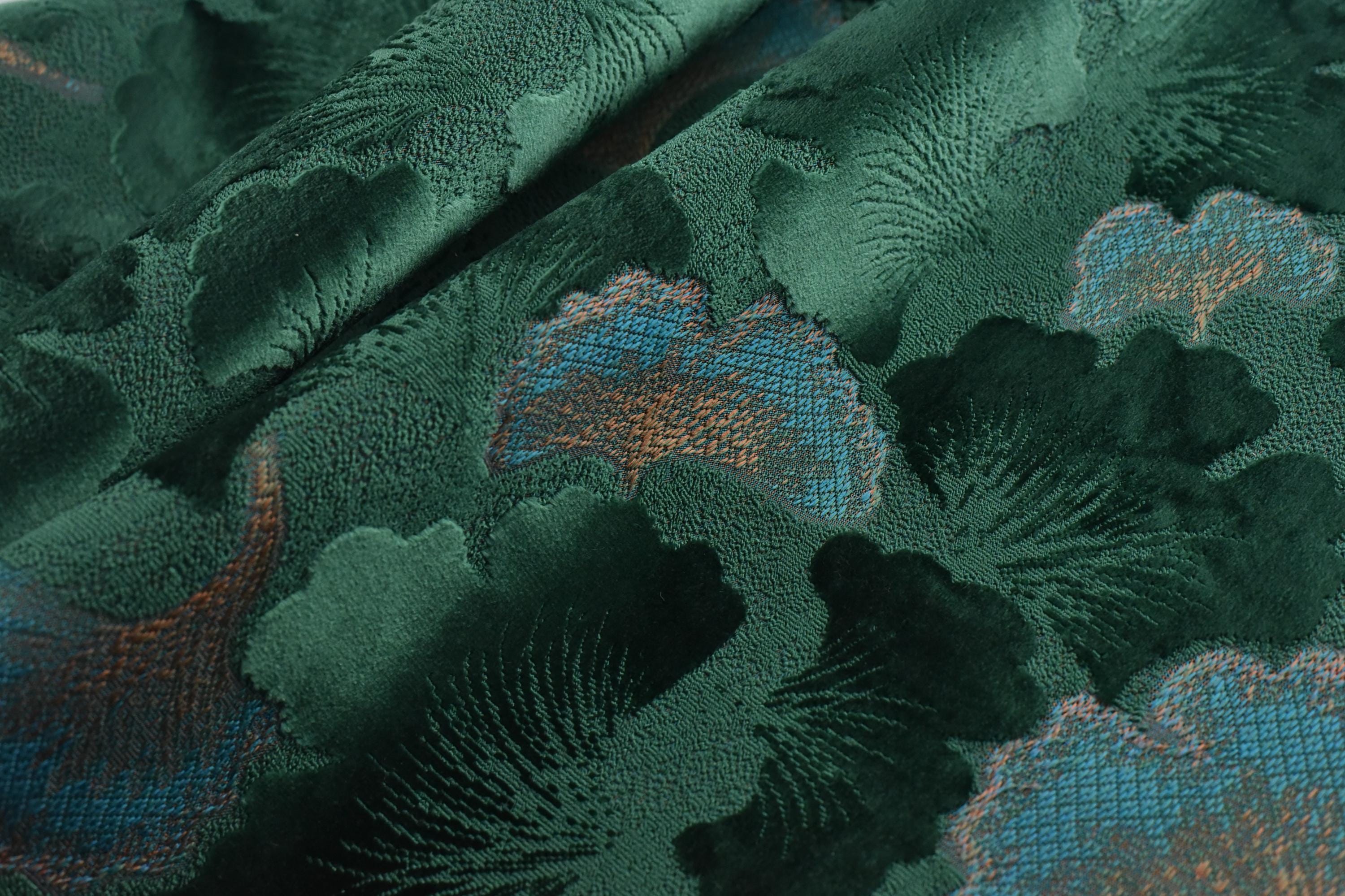 Heavy Weight Ginkgo Biloba Leaves Pattern Cut Velvet Upholstery Fabric ...