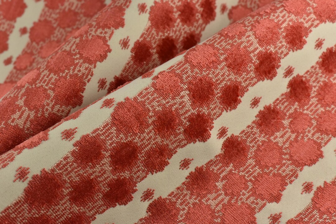 Heavy Weight Coral Geometric Cut Velvet Upholstery Fabric|luxury ...