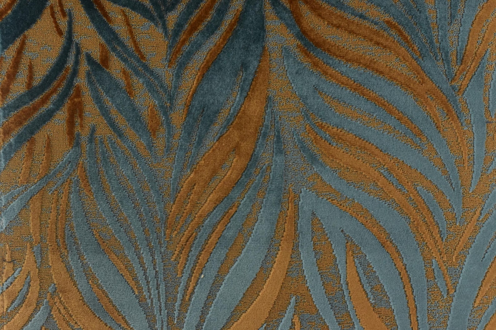 Heavyweight Blue Gold Pam Tree Leaves Raised Cut Velvet Upholsetry ...
