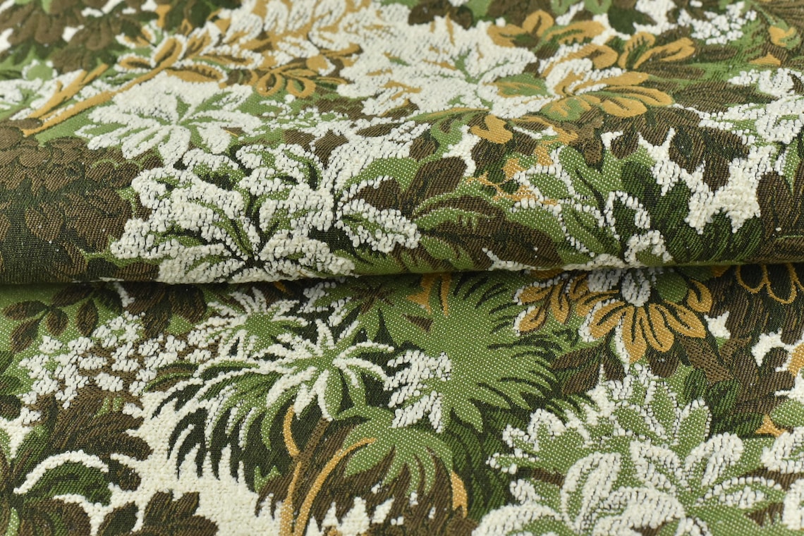 Heavy Weight Vintage Green Floral Jacquard Upholstery Fabric for Chair ...