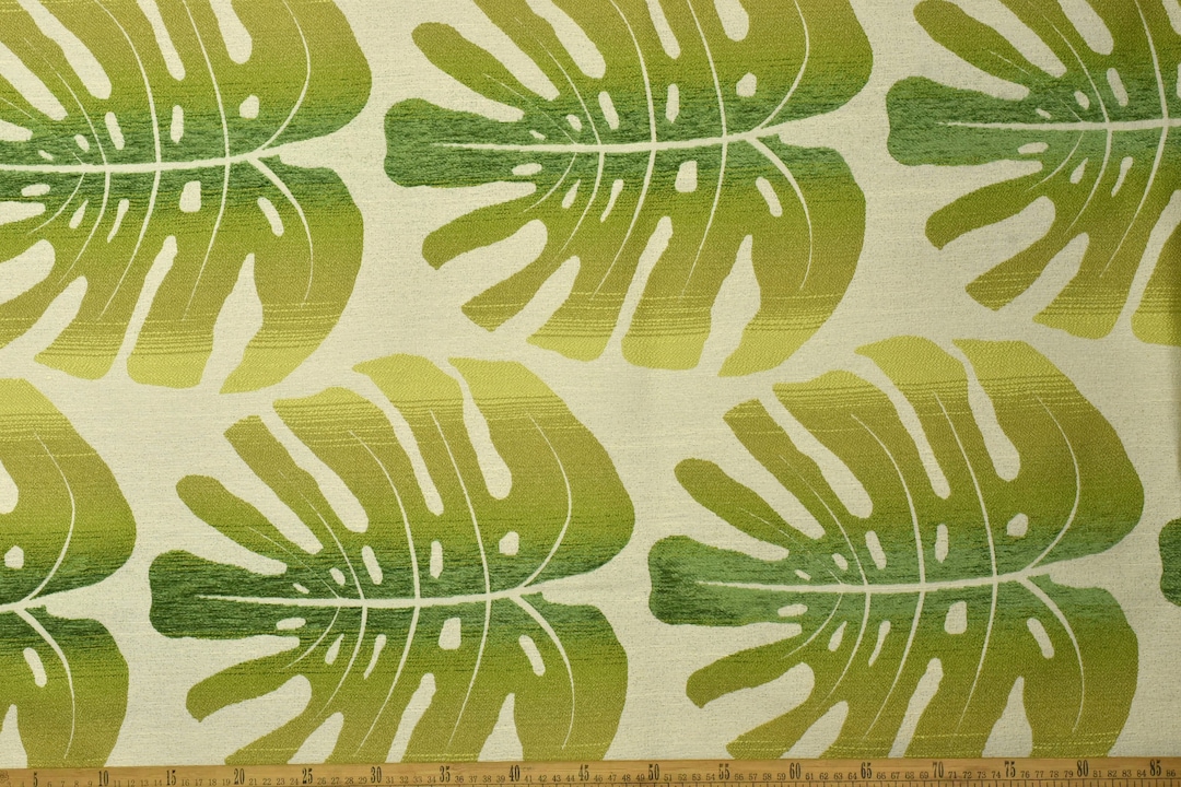 Monstera Leaves Linen Blend Upholstery Fabric|green Hawaiian Large ...