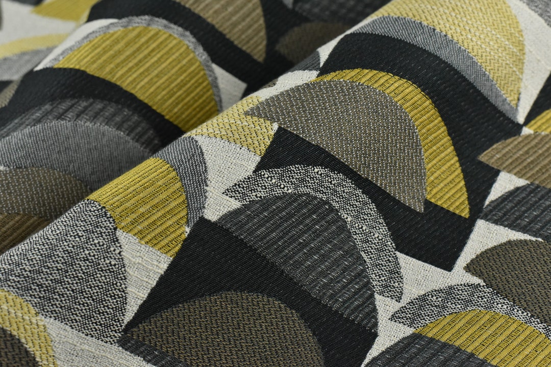 Geometric Half Moon Jacquard Upholstery Fabric in Taupe|yellow Green ...