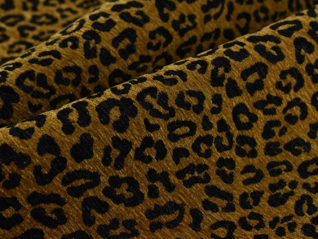 Modern Leopard Pattern Luxury Black Gold Chenille Upholstery Fabric ...