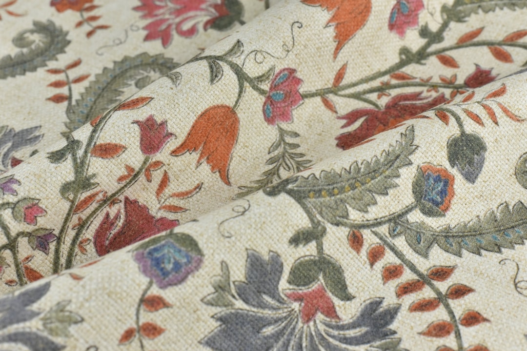 Heavy Linen Blend Vintage Floral Printed Upholstery Fabric for ...