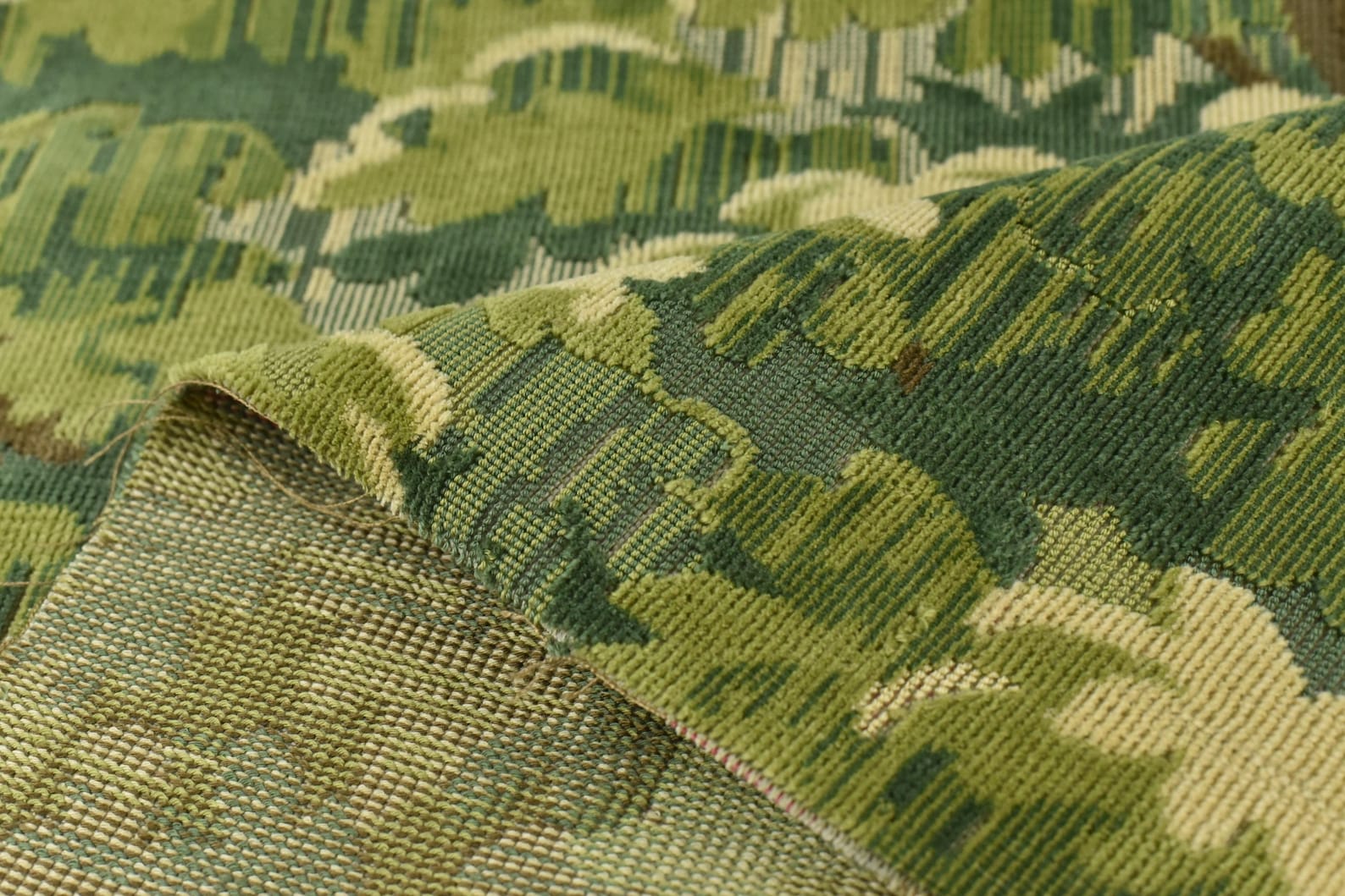 Heavy Wight Cotton Linen Blend Green Floral Raised Cut Vevet Upholstery ...