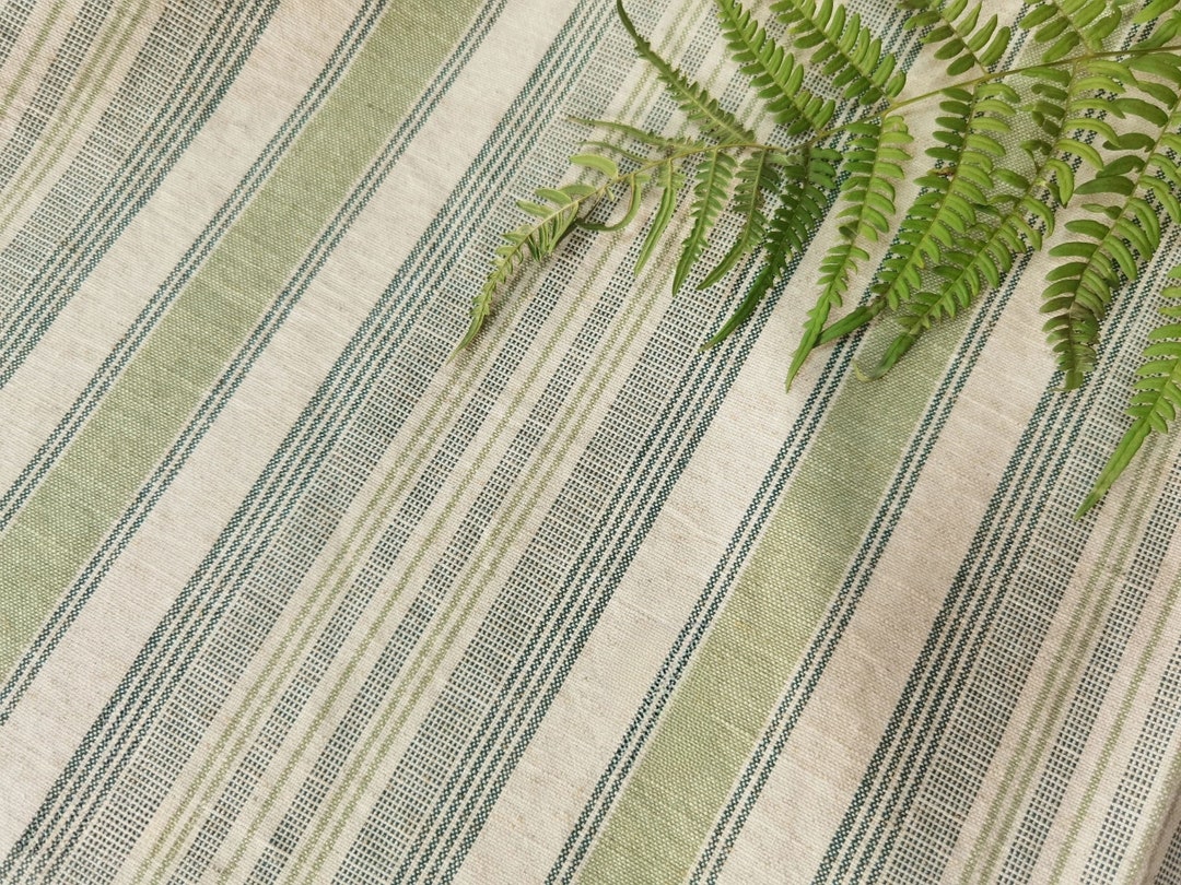 Green Cotton Linen Stripe Jacquard Upholstery&drapery Fabric|vintage ...
