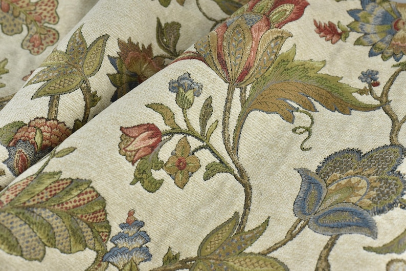 Multi-colored Vintage Large Floral Chenille Jacquard Farmhouse ...