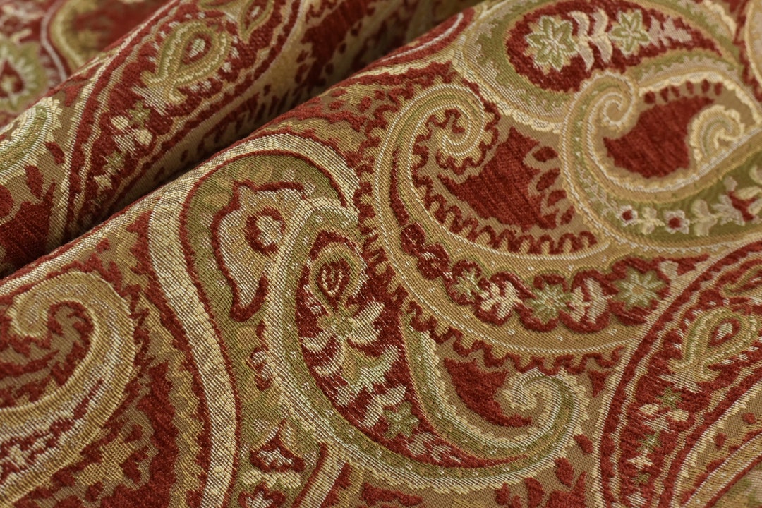 Heavy Weight Vintage Paisley Floral Jacquard Chenille Upholstery Fabric ...