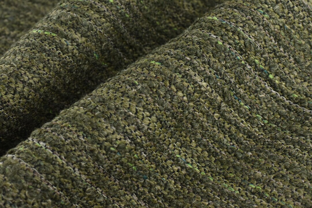 Olive Green Heavy Wool Linen Blend Boucle Upholstery Fabric|chunky ...