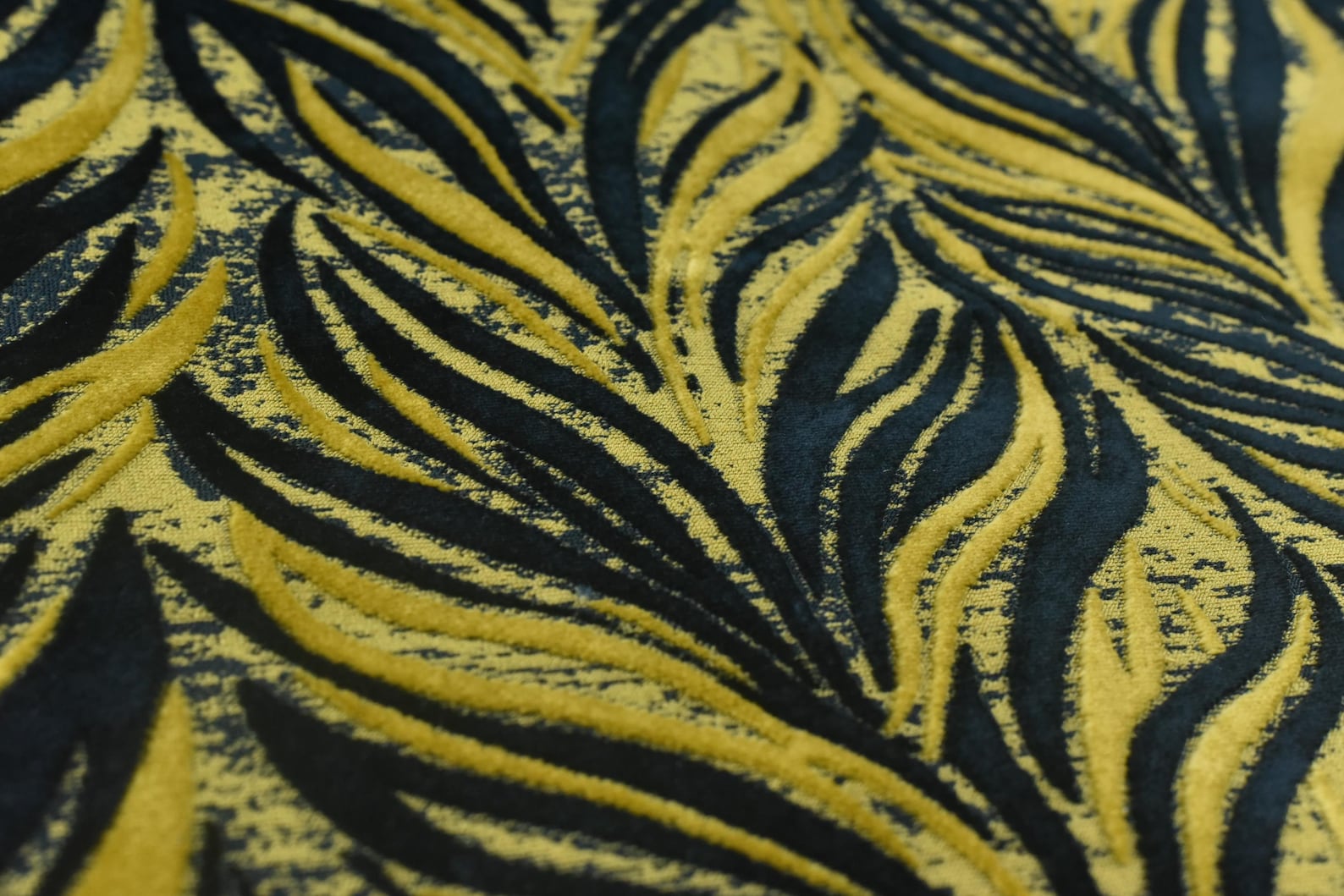 Heavyweight Blue Gold Pam Tree Leaves Raised Cut Velvet Upholsetry ...