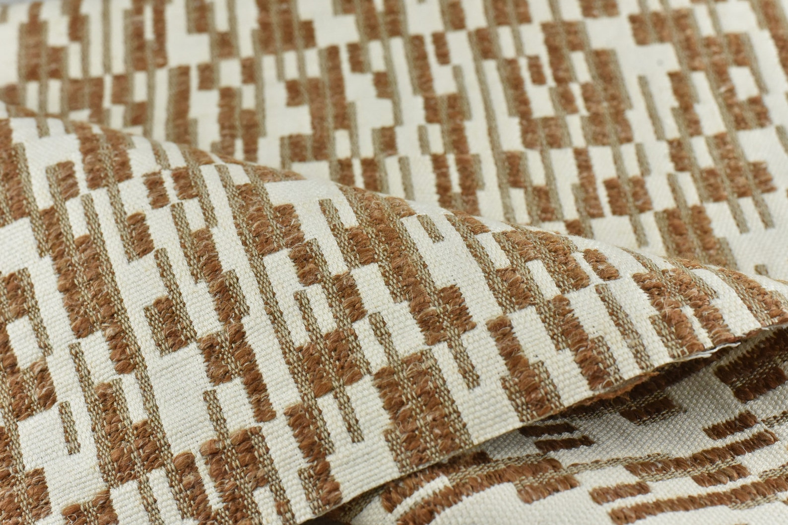 Rust Brown Abstract Geometric Stripe Linen Blend Upholstery Fabric ...