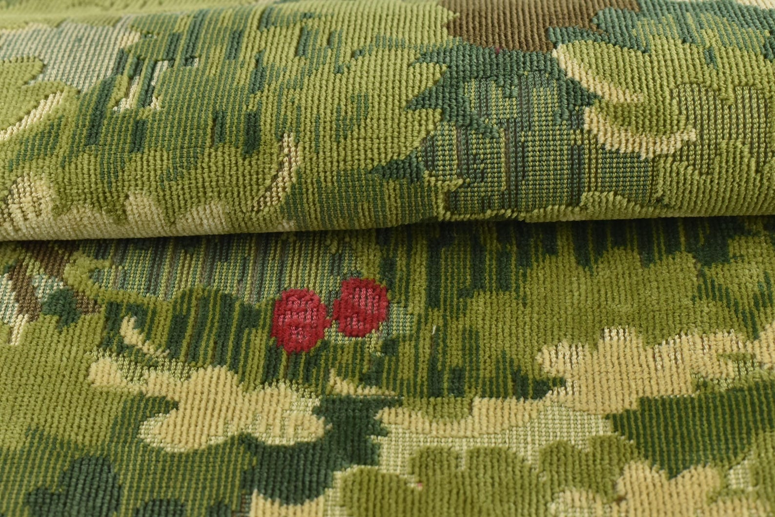 Heavy Wight Cotton Linen Blend Green Floral Raised Cut Vevet Upholstery ...