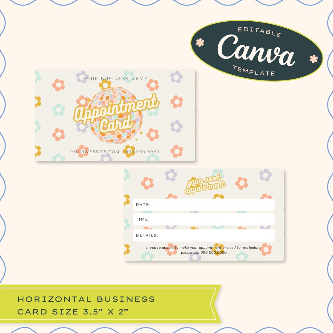 Retro Daisy Appointment Card, Floral Groovy Business Card Template ...