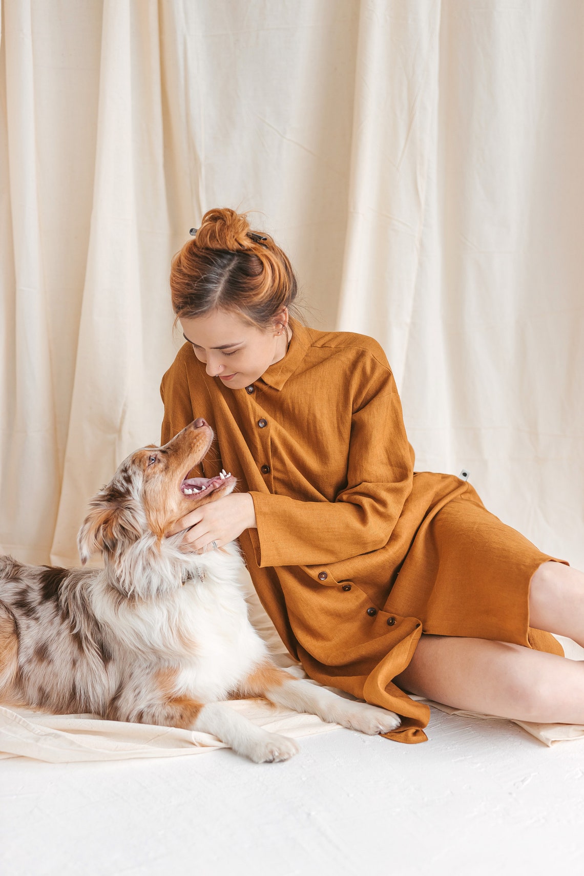 Plus Size Linen Dress With Long Sleeves ELISE Long Button - Etsy