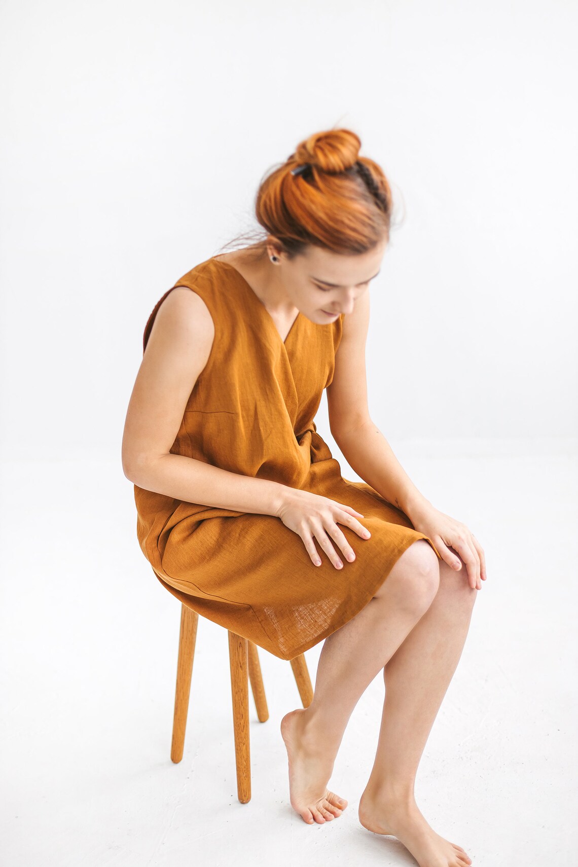 Linen Dress Una V Neck Sleeveless Organic Linen Summer Dress Etsy