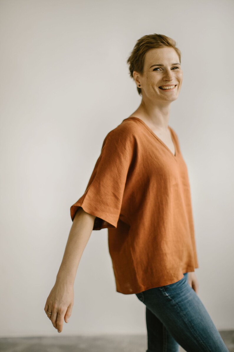 Short Sleeves Linen Tshirt LILA Plus Size Linen Blouse for | Etsy