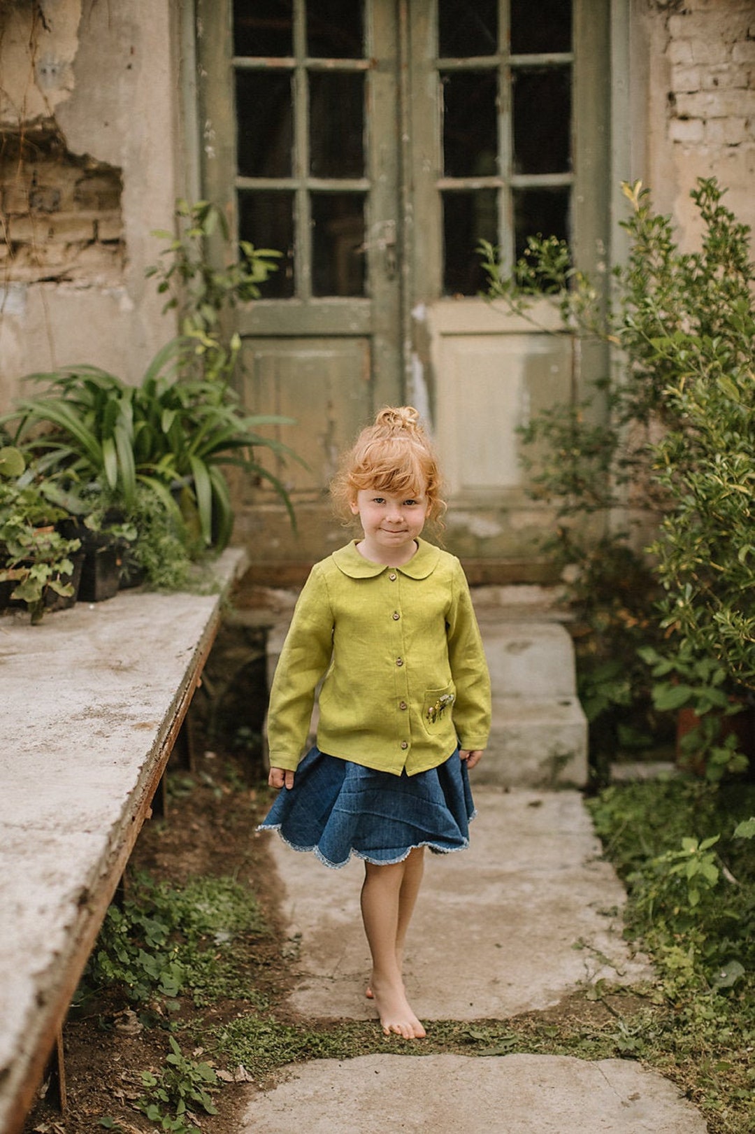 Linen Girls Shirt With Long Sleeves - Linen Buttoned Shirt for Kids ...