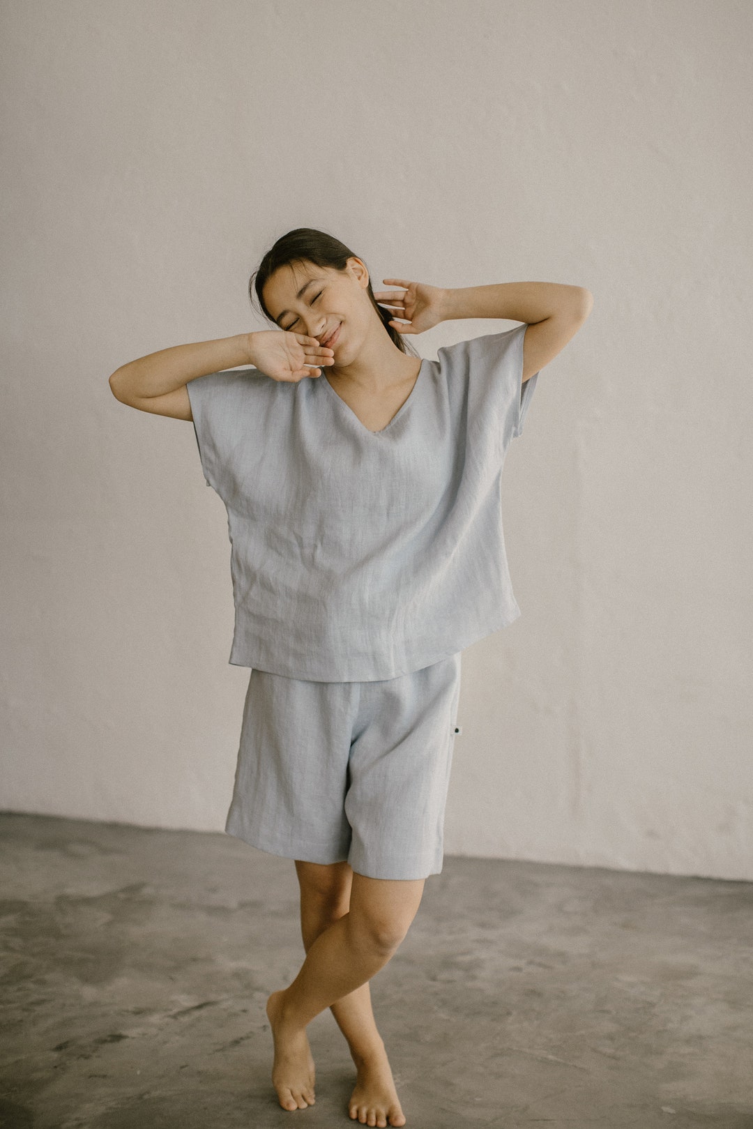 Linen Pajama Set for Women AMBER: Soft Organic Linen Pajama Short Pants ...